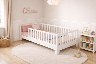 Luca White Convertible Montessori Floor Bed | Custom Kids Furniture