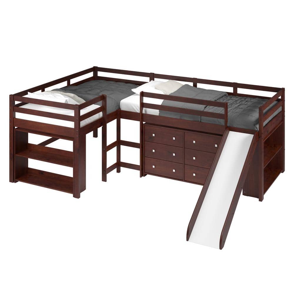 Luke L-Shape Corner Loft Bed with Slide 🛏 | Custom Kids Furniture